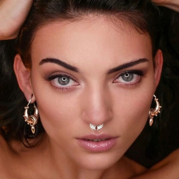 Feather Wings septum ring for pierced nose sterling silver | Tribalik