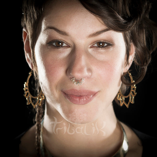 Kulina septum ring for pierced nose -Tribal brass | Tribalik