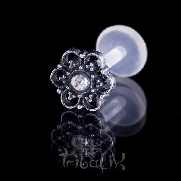Silver Summer Flower Labret Stud Bar |Tribalik