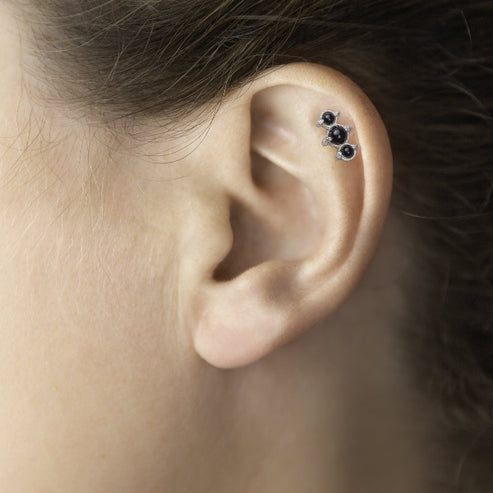 Silver Threadless End Triple Onyx Stone Versatile Piercing | Tribalik